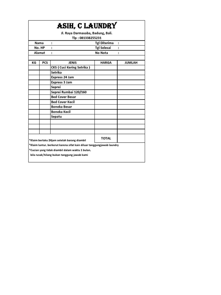 Nota Laundry | PDF
