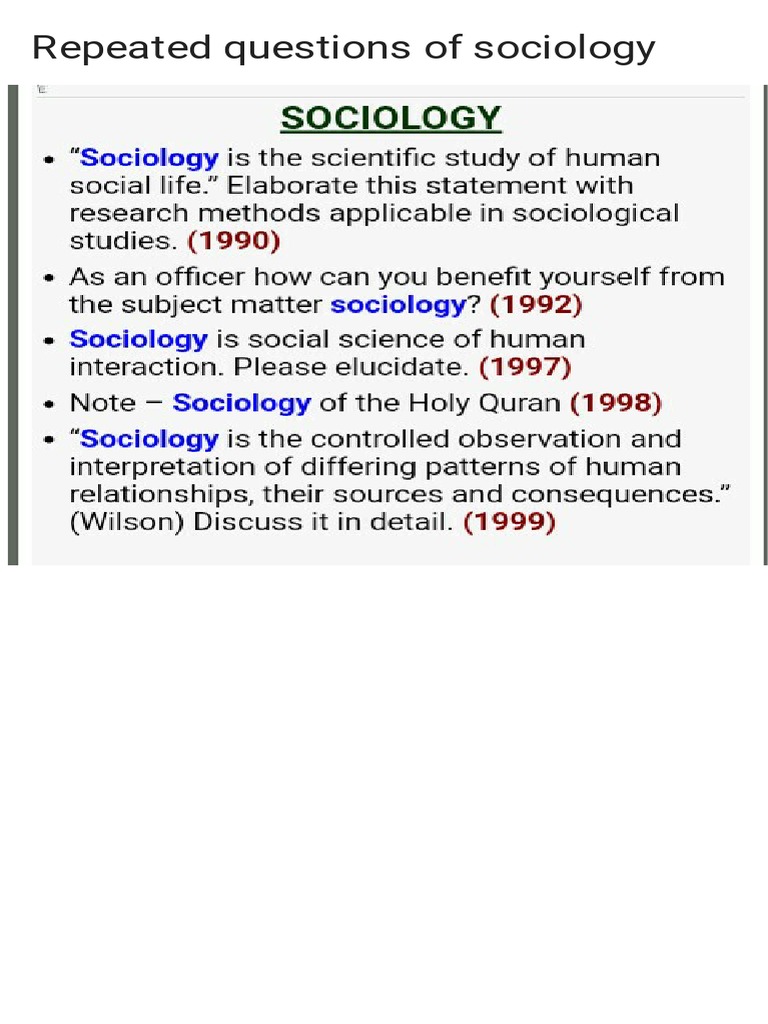 Repeated Questions of Sociology | PDF