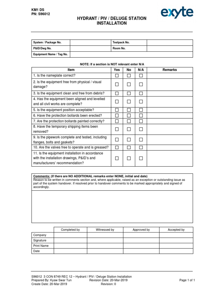 REC 12 - Hydrant - PIV - Deluge Station Installation | PDF