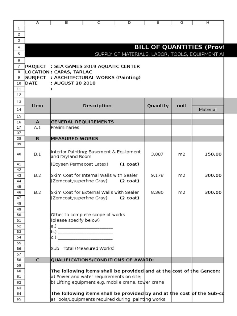 BILL OF QUANTITIES (Provisional Quantity) | PDF | Business