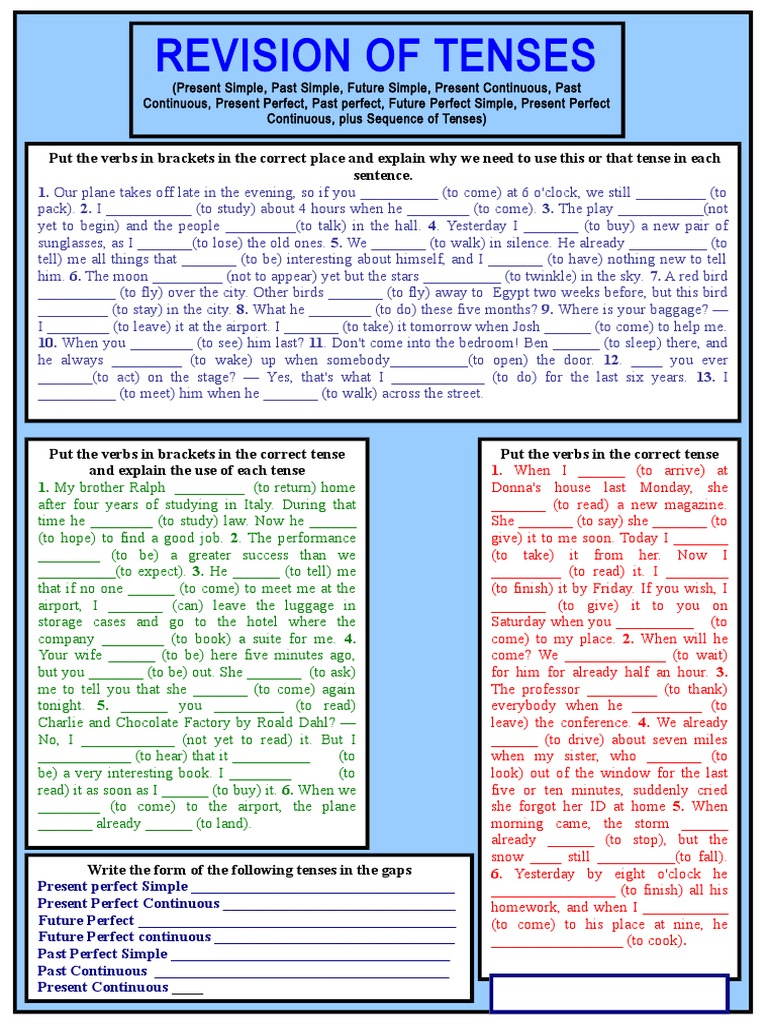 Revision of Tenses | PDF | Grammatical Tense | Linguistic Morphology