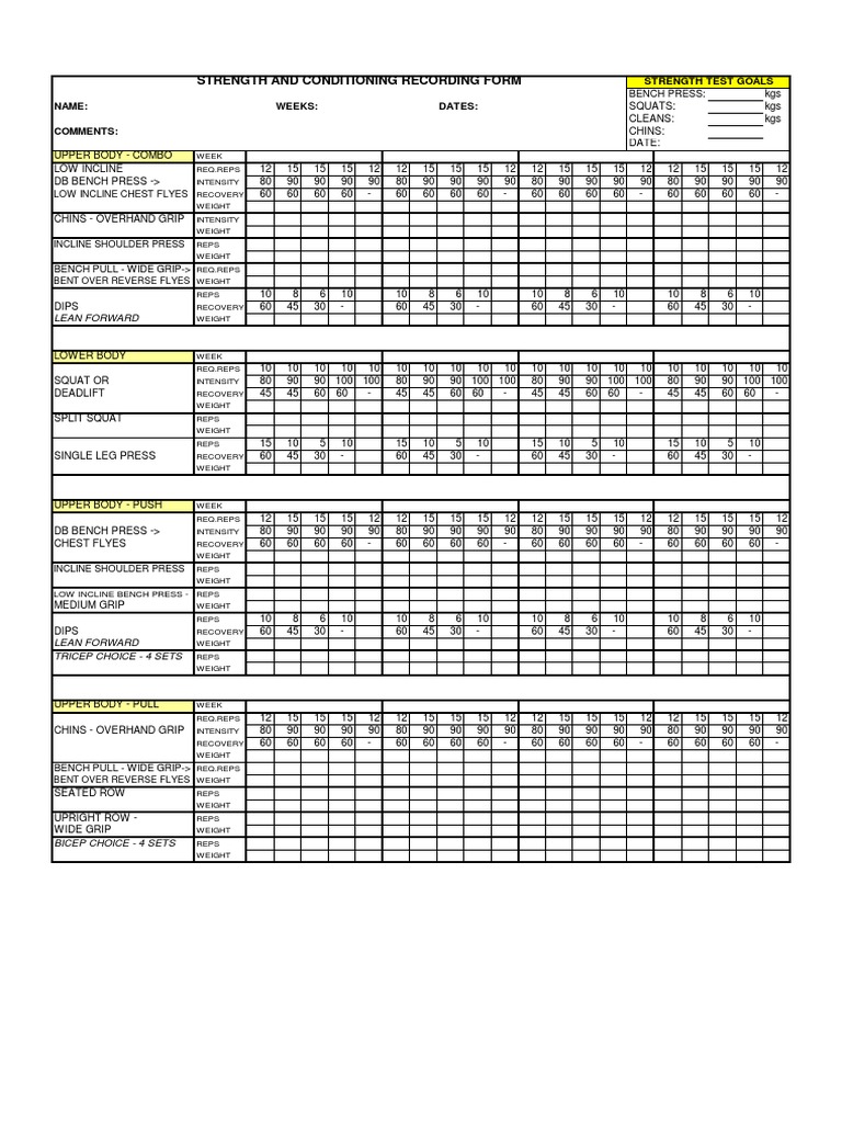 Strength and Conditioning Recording Form | PDF | Recreation | Physical ...