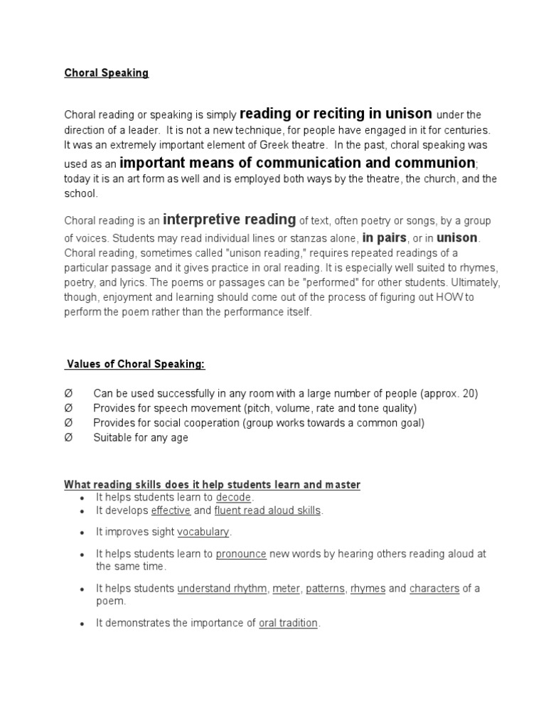 Choral Reading | PDF | Choir | Poetry