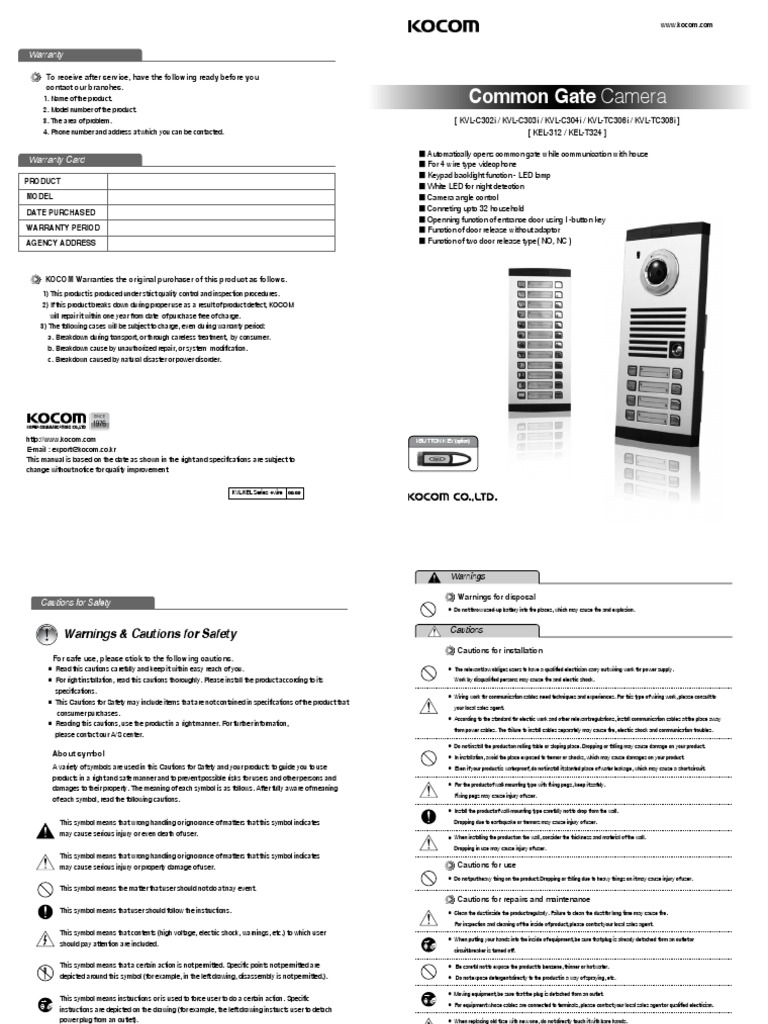KOCOM Manual KVL Series | PDF | Electrical Connector | Camera