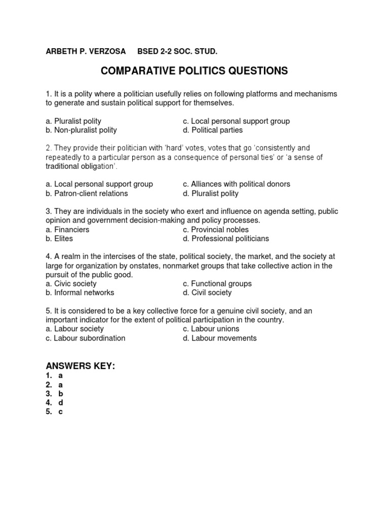 Questions Comparative Politics | PDF | Industrial Policy | State (Polity)