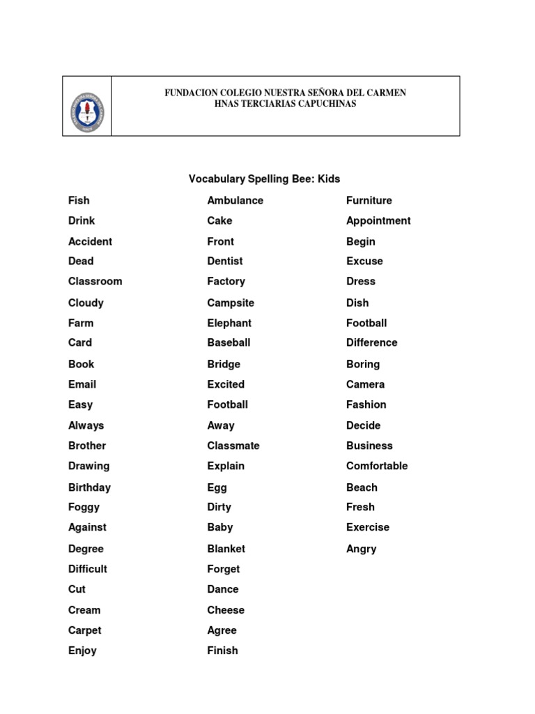 Vocabulary Spelling Bee List for Kids | PDF
