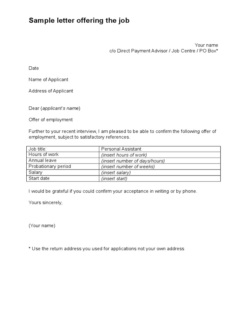 Sample Letter Offering The Job | PDF | Career & Growth