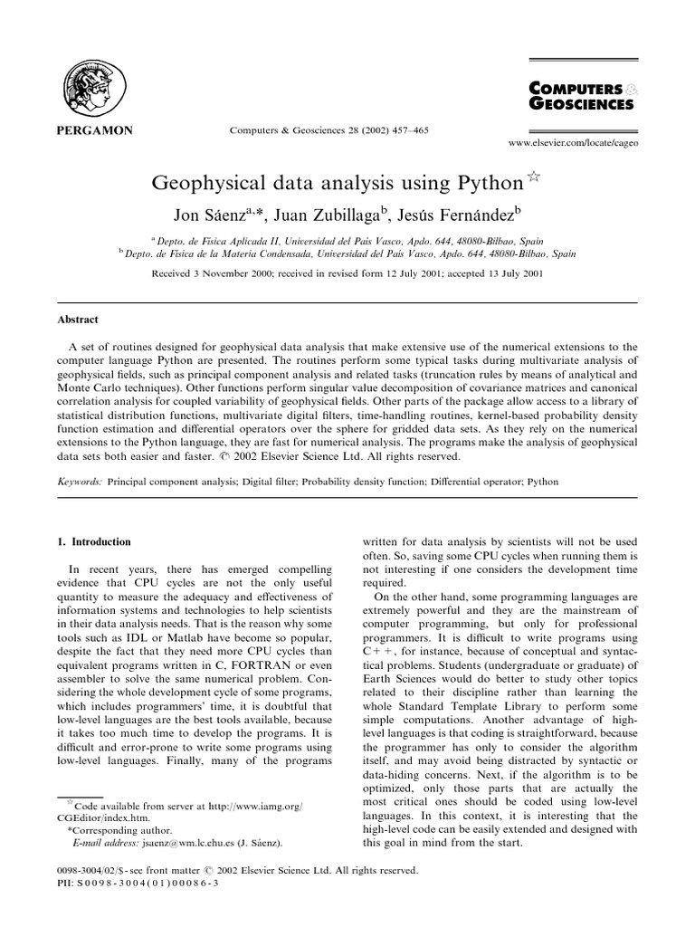 Python Package For Geophysical Data Analysis Pdf Programming Language Principal Component
