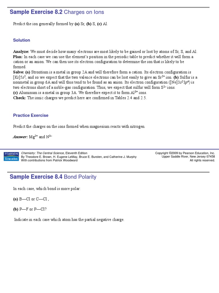 Sample Exercise 8.2 Charges On Ions: Solution | PDF | Ion | Chemical Bond
