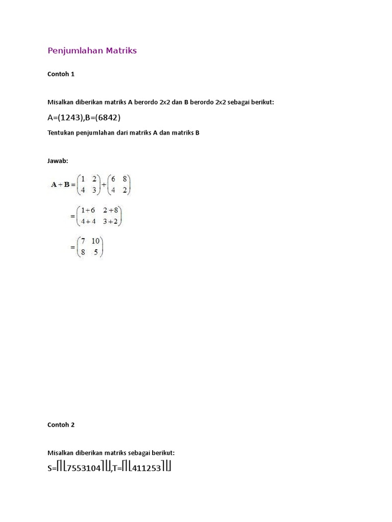 Contoh Soal Penjumlahan Matriks | PDF