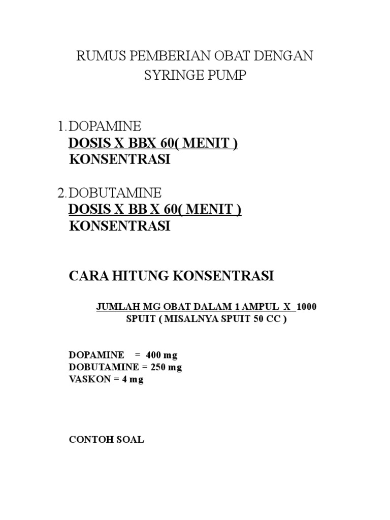 Rumus Dosis Obat dengan Syringe Pump | PDF
