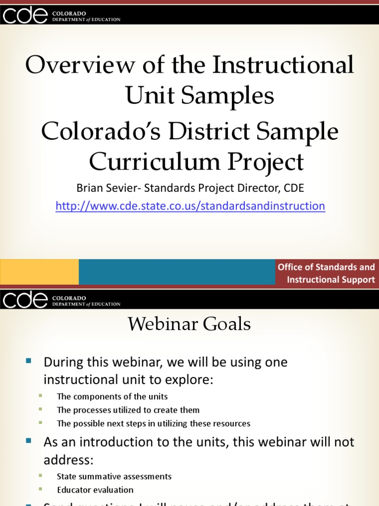 CO - Overview of Instructional Unit Samples - Webinar | PDF ...