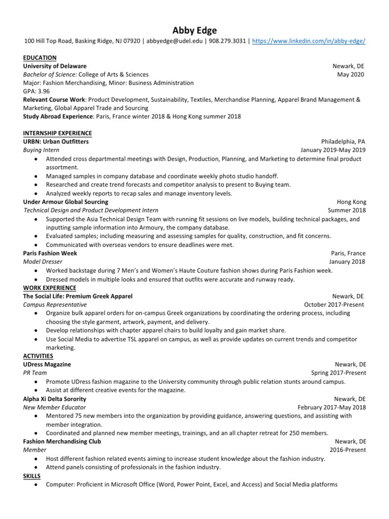 Resume - Abby Edge | PDF | Fashion | Clothing
