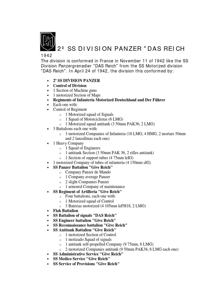 History Waffen Ss 2 Ss Division Panzer Das Reich Regular Text & Some ...
