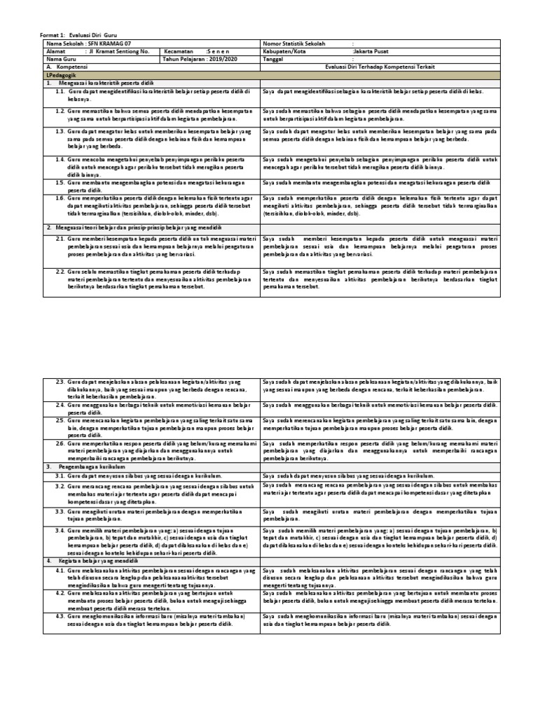 Format Evaluasi Diri Guru Program PKB | PDF