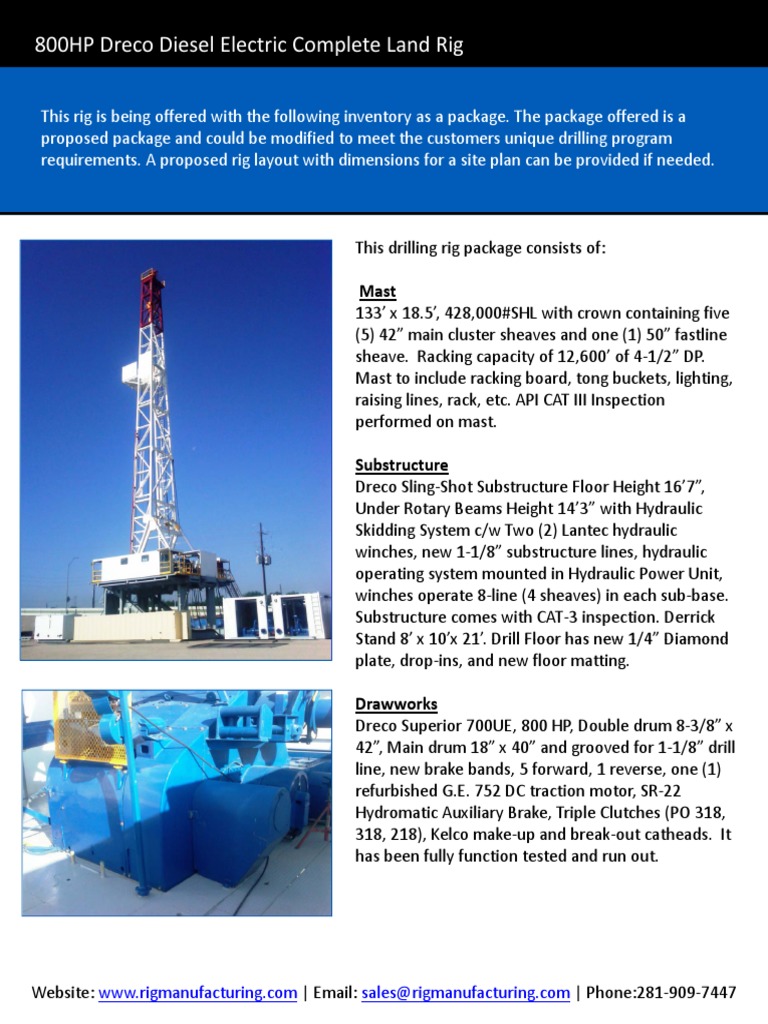 800 Dreco Diesel Electric Land Drilling Rig | PDF | Drilling Rig ...