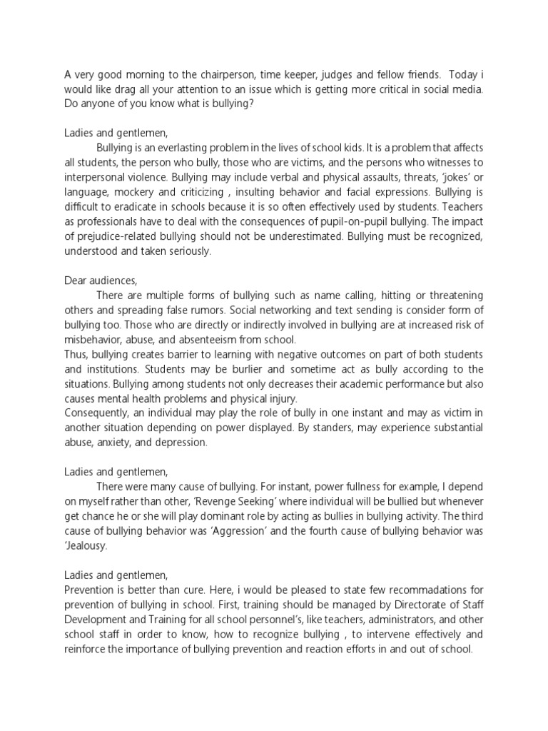 Bullying Is An Everlasting Problem in The Lives of School Kids | PDF ...