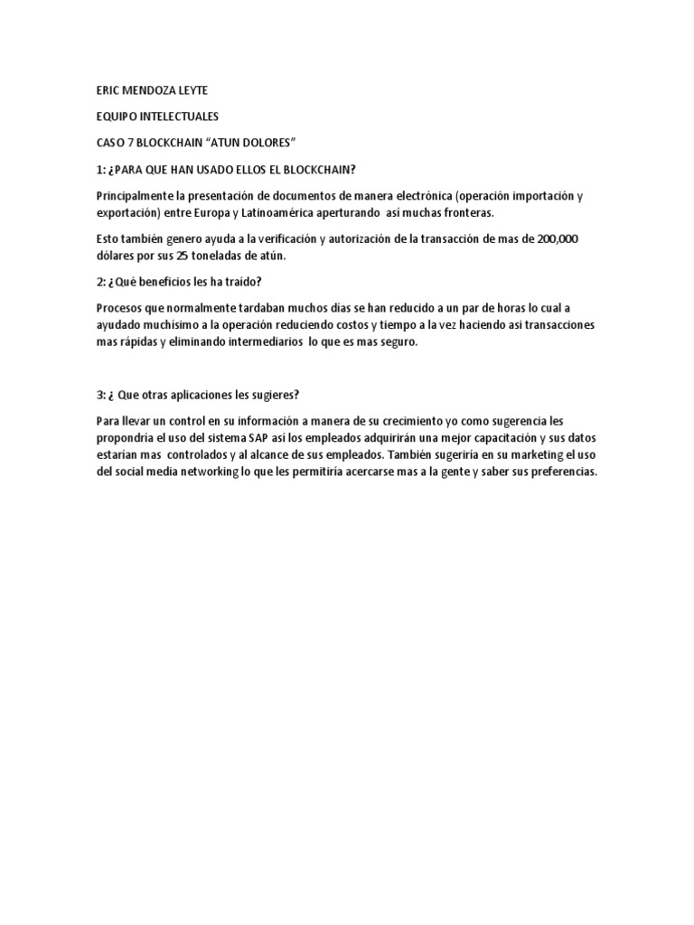 Caso 7 Atun Dolores TEC PARA LOS NEGOCIO | PDF | Finanzas y dinero | Informática