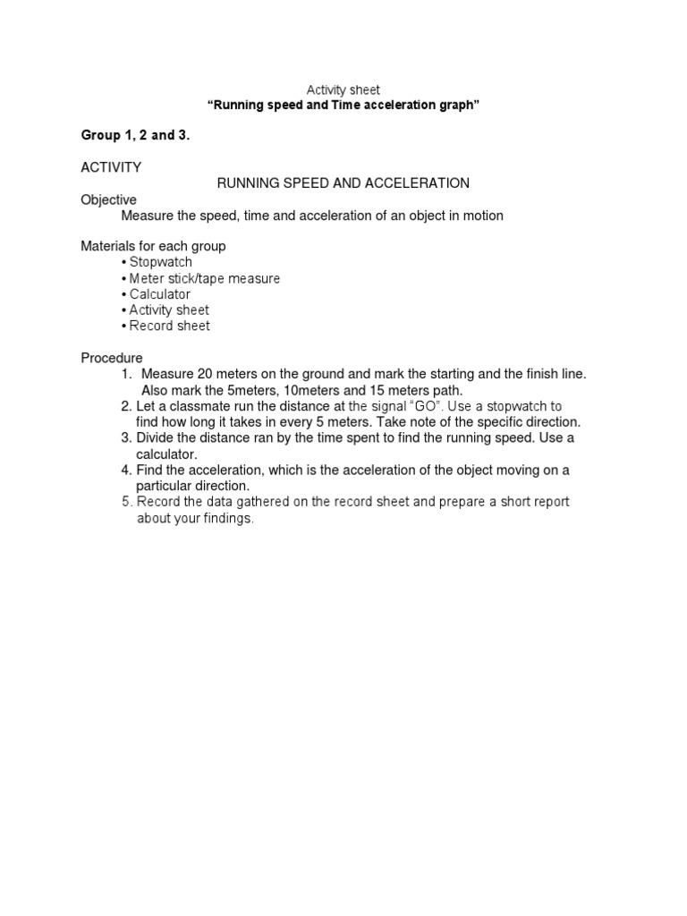 Analyzing Running Speed, Time, and Acceleration Through Measurement and ...