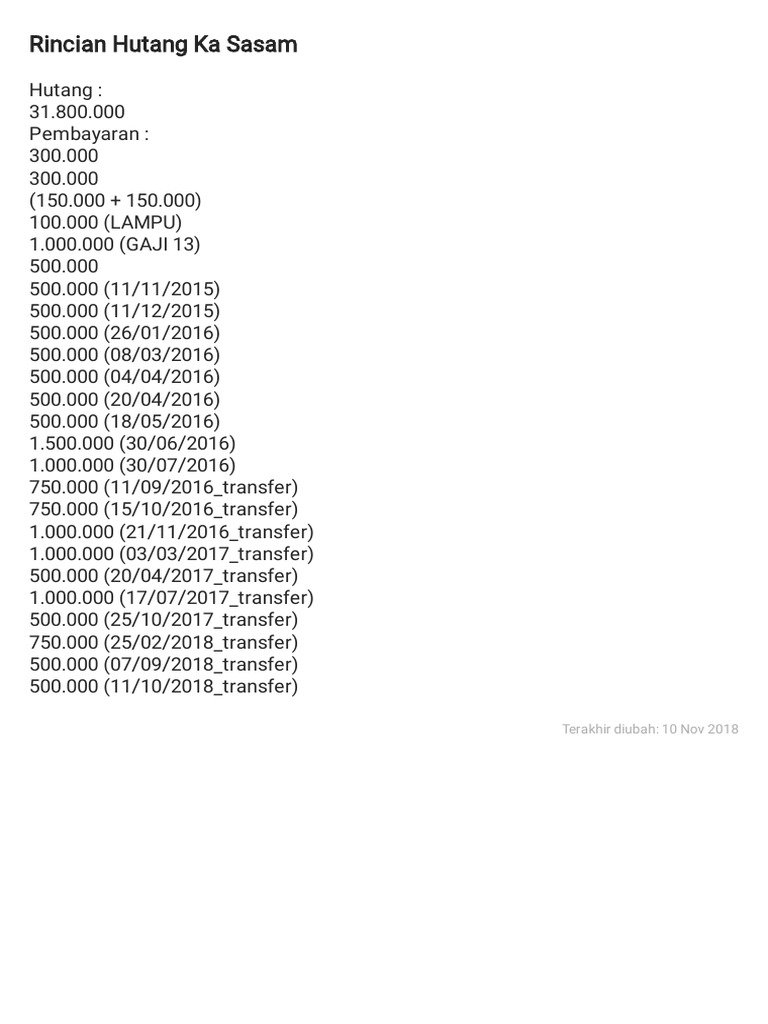 Rincian Hutang PDF | PDF