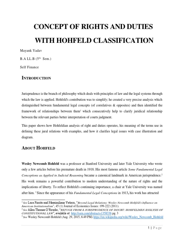Concept of Rights and Duties With Hohfeld Classification | PDF ...