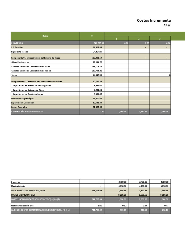 07.costos Incrementales Alt 01 | PDF | Riego | Administracion del Agua