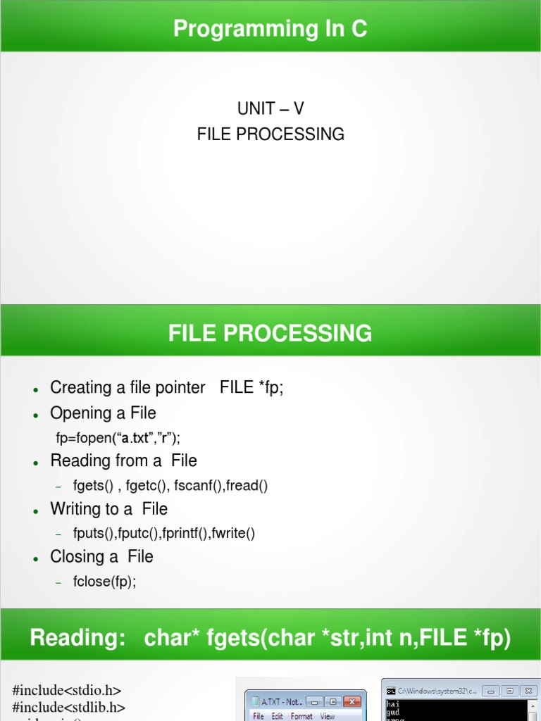 Programming in C: Unit - V File Processing | PDF | Software | Data