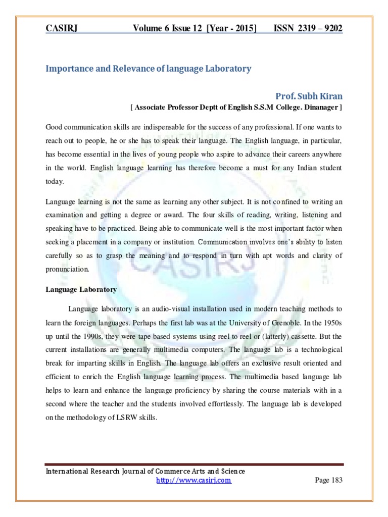 Importance and Relevance of Language Lab PDF | PDF | Second Language ...