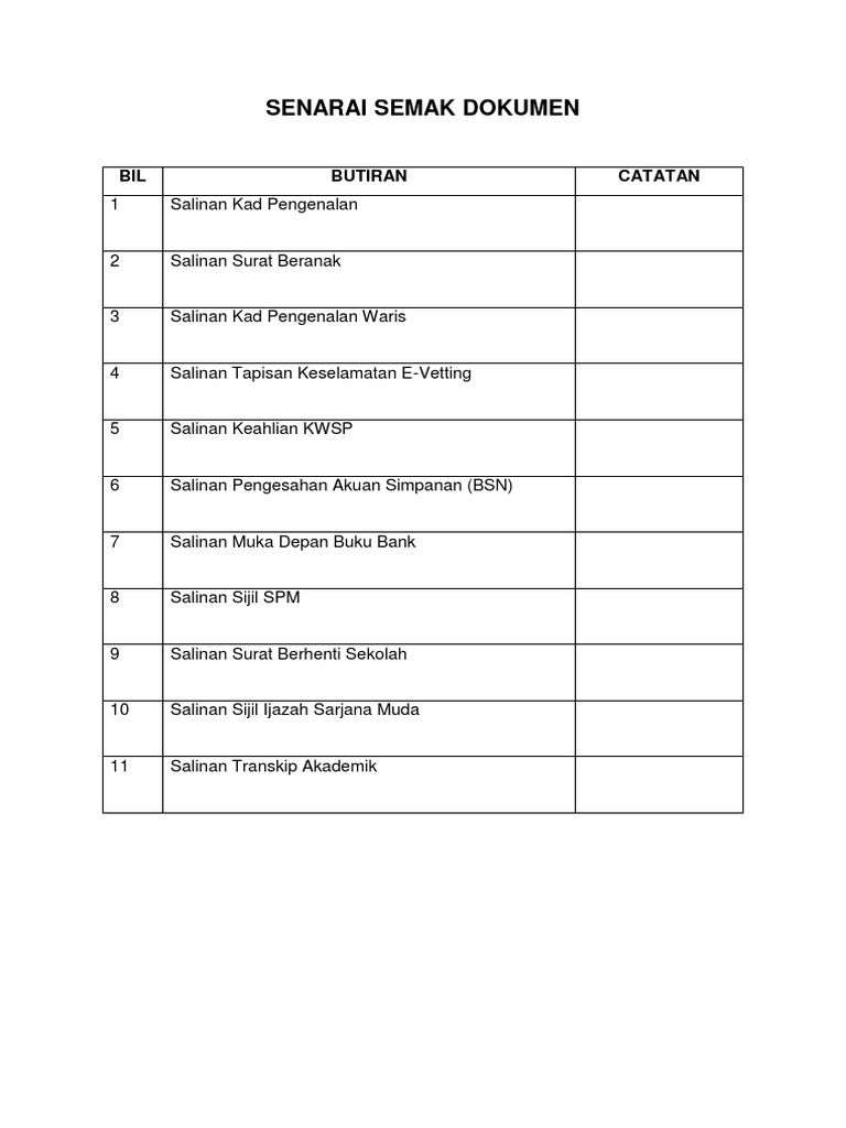 Senarai Semak Dokumen Peribadi Guru Baru | PDF
