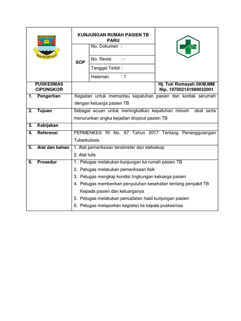 Sop Kunjungan Rumah Pasien TB Paru New | PDF