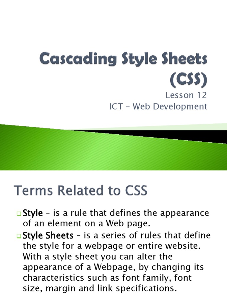 Lesson 12 CSS | PDF | Cascading Style Sheets | Html Element