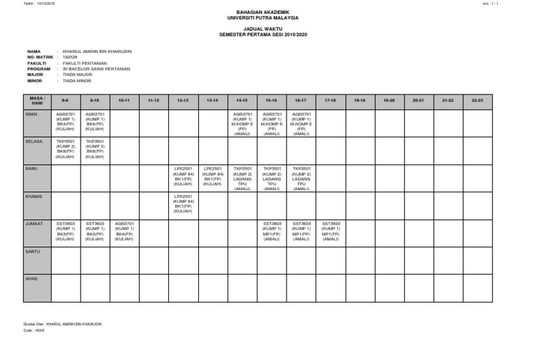 Jadual Sem 5