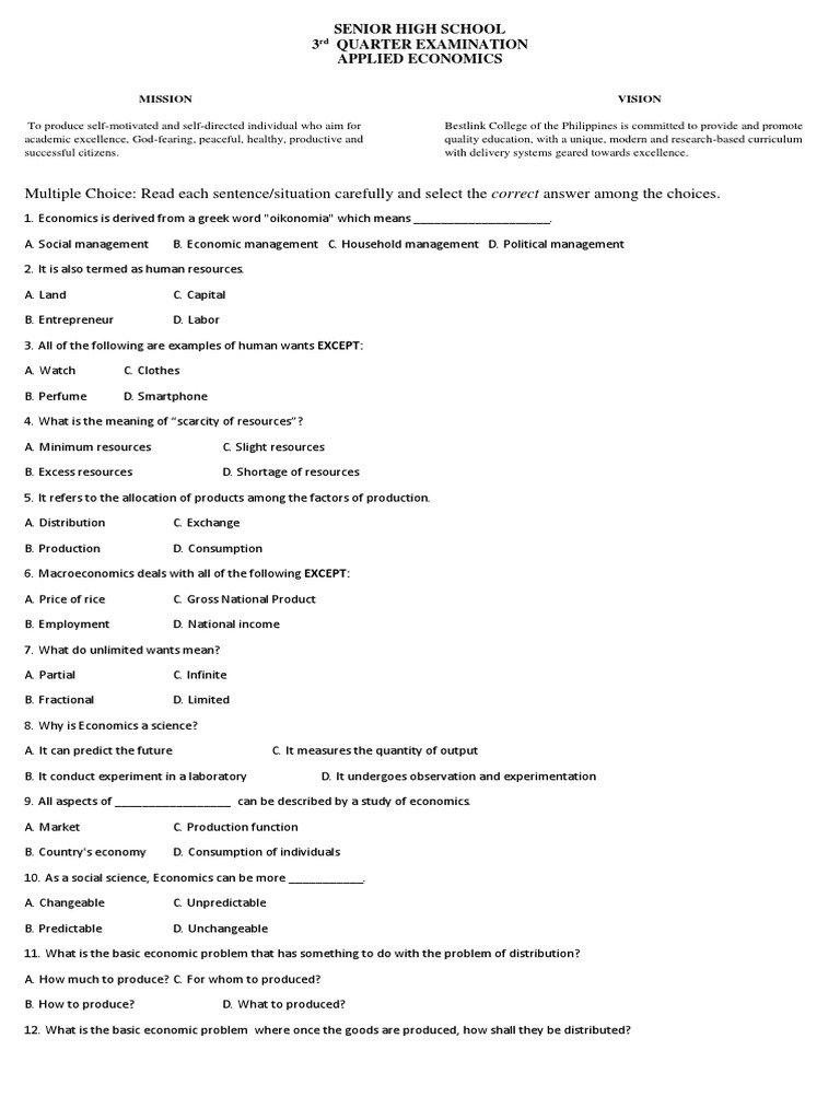 Applied Eco Exam | PDF | Supply And Demand | Supply (Economics)