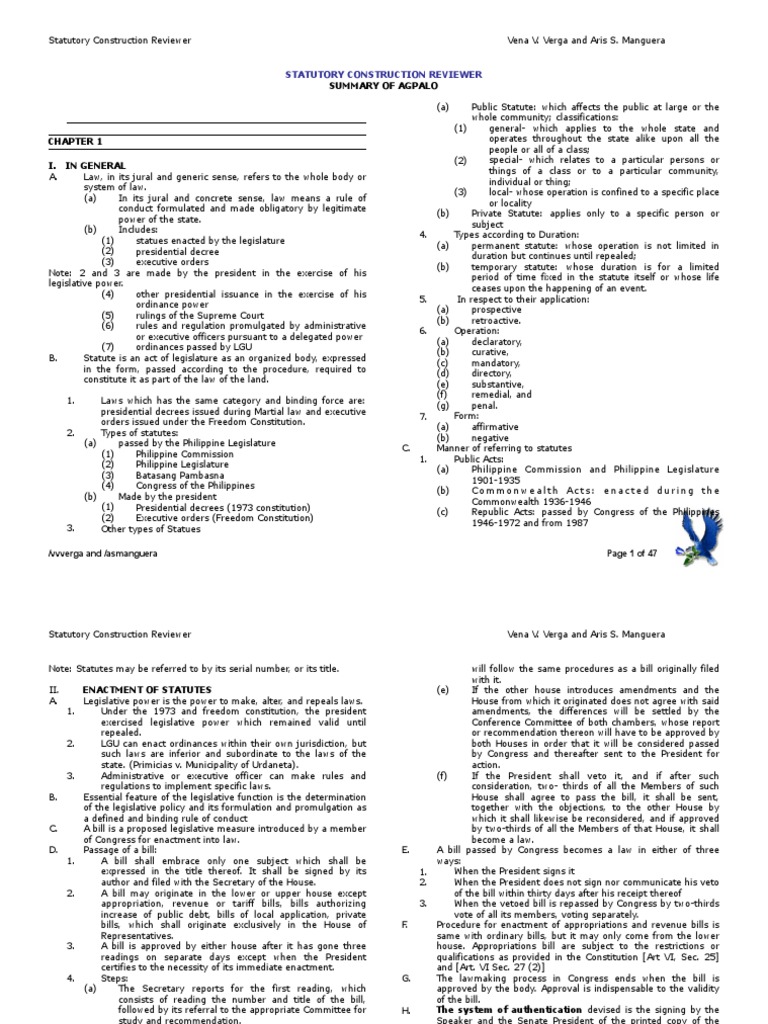 Summary of Agpalo: Statutory Construction Reviewer | PDF | Statutory ...