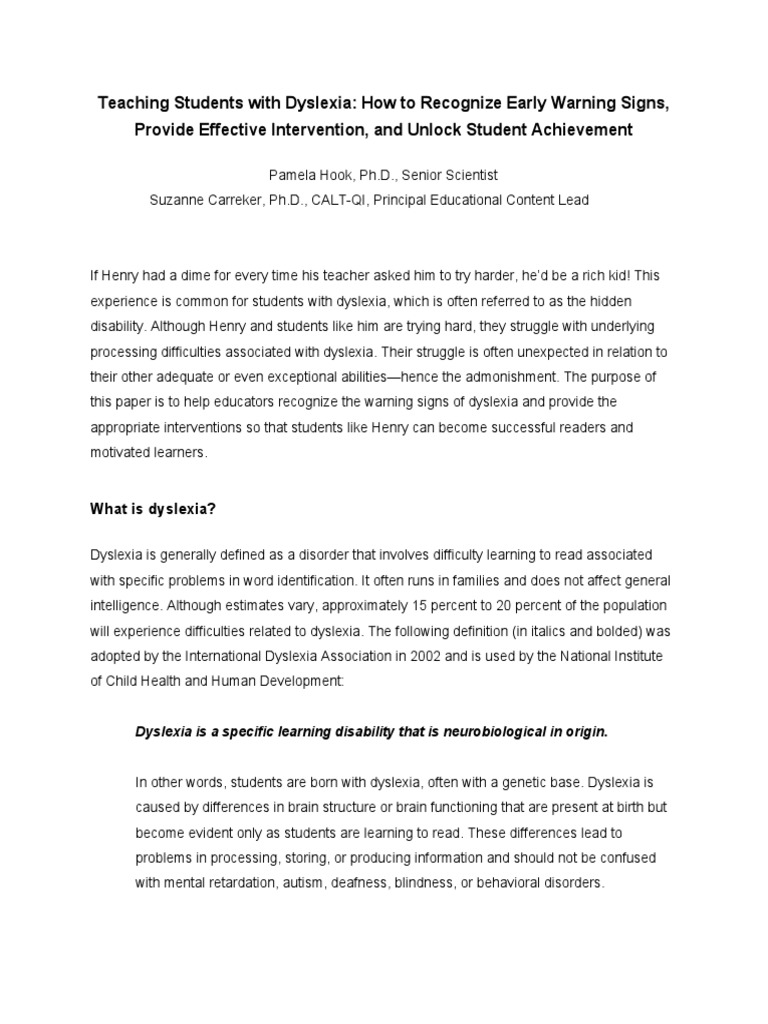 Dyslexia White Paper | PDF | Dyslexia | Fluency