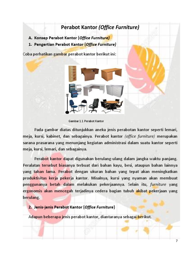 Jenis-Jenis Perabot Kantor dan Fungsinya | PDF