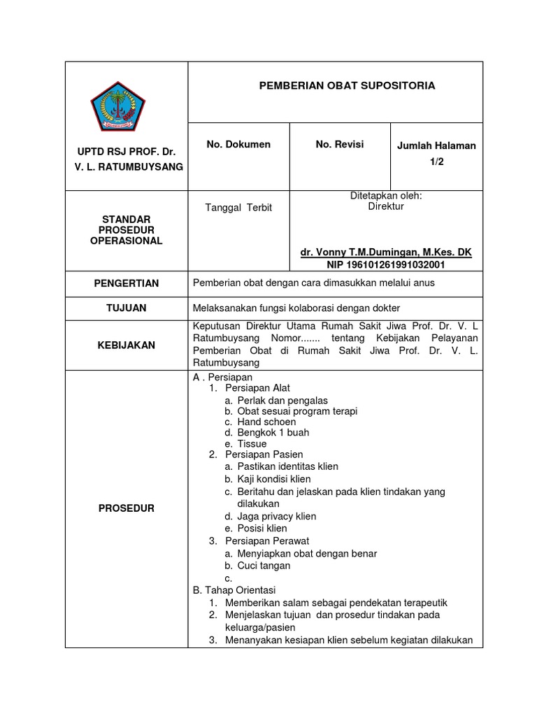 SOP Pemberian Obat Suppositoria | PDF | Sains & Matematika