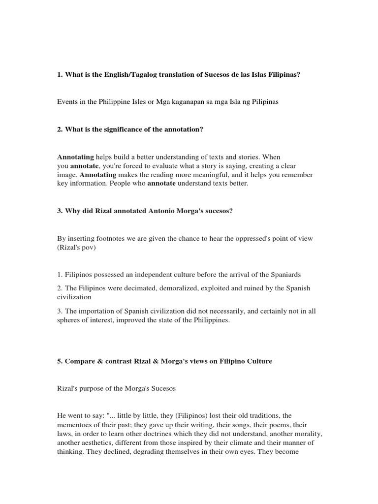 What Is The English/Tagalog Translation of Sucesos de Las Islas ...