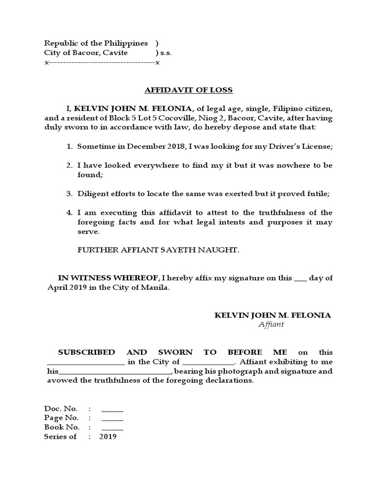 Affidavit of Lost Driver's License | PDF