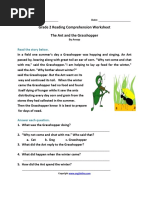 The Ant And The Grasshopper Worksheet