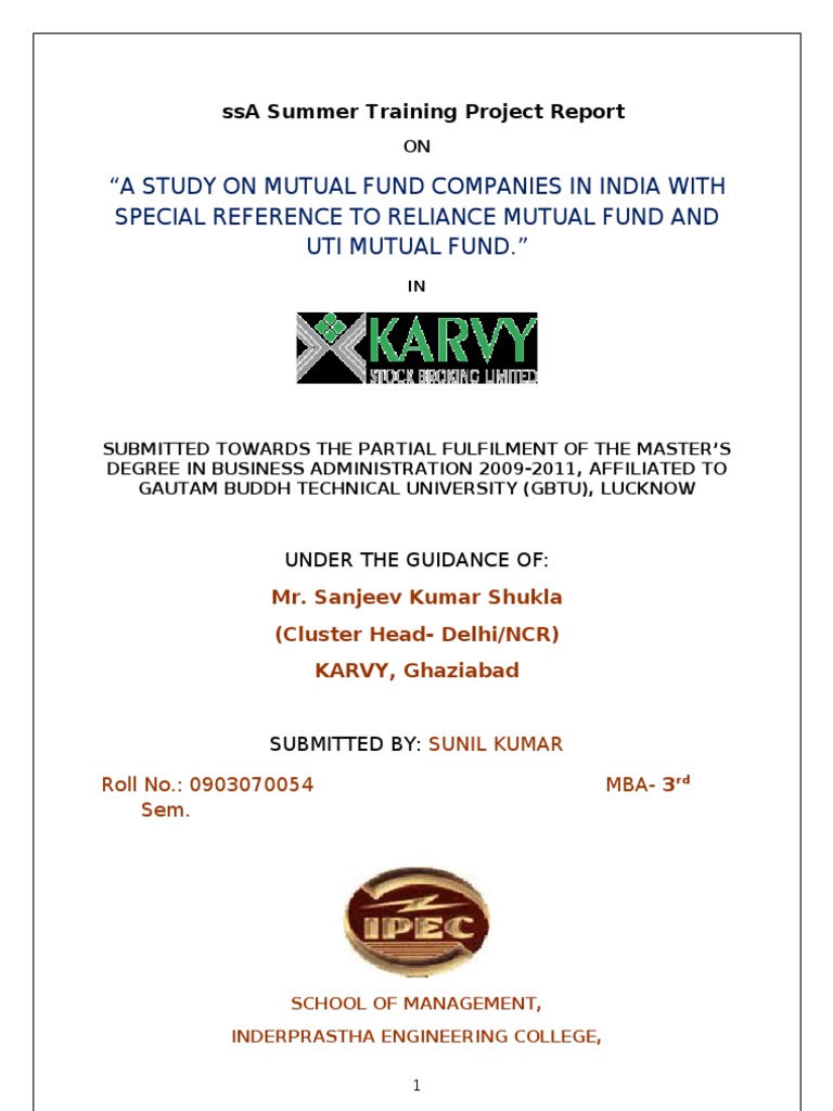 Project Report On Mutual Fund. | PDF | Money | Financial Services