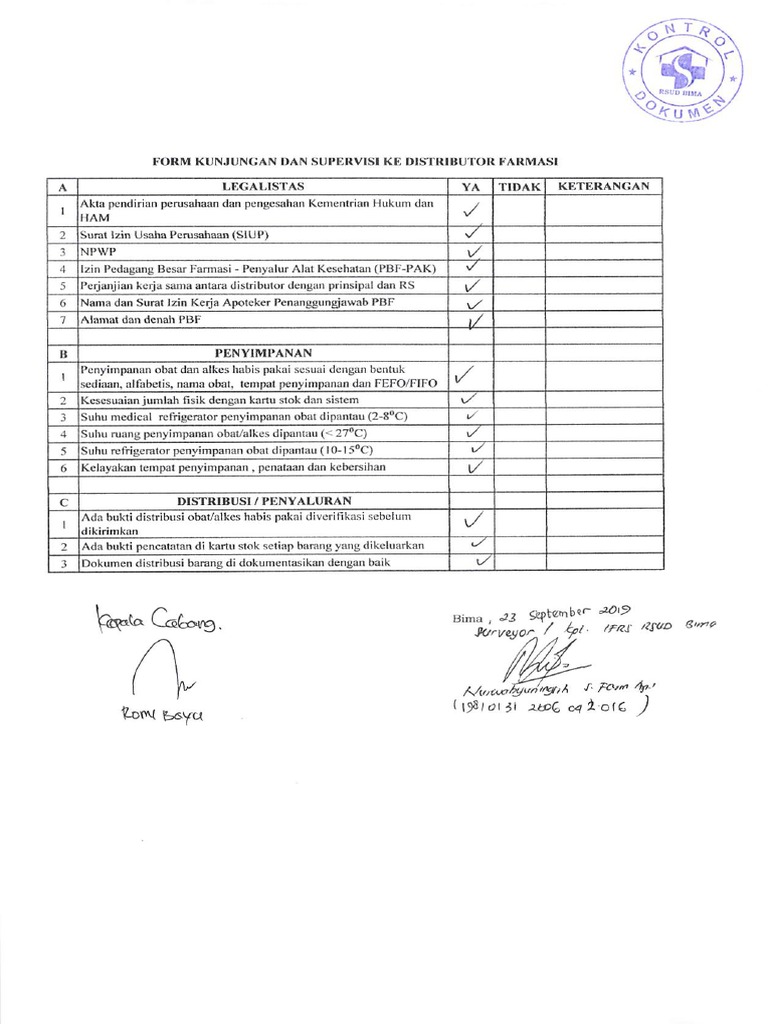 Checklist Kunjungan PBF | PDF