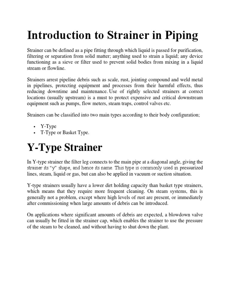 Introduction To Strainer in Piping | PDF | Pipe (Fluid Conveyance ...