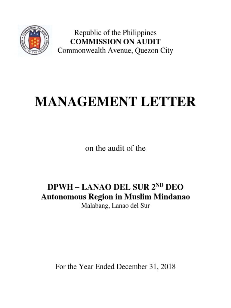 COA Management Letter On Lanao Del Sur 2nd District Infrastructure ...