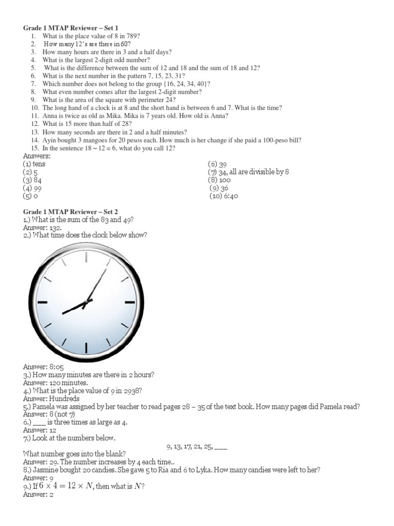Grade 1 MTAP Reviewer | PDF | Cupcake | Teaching Mathematics
