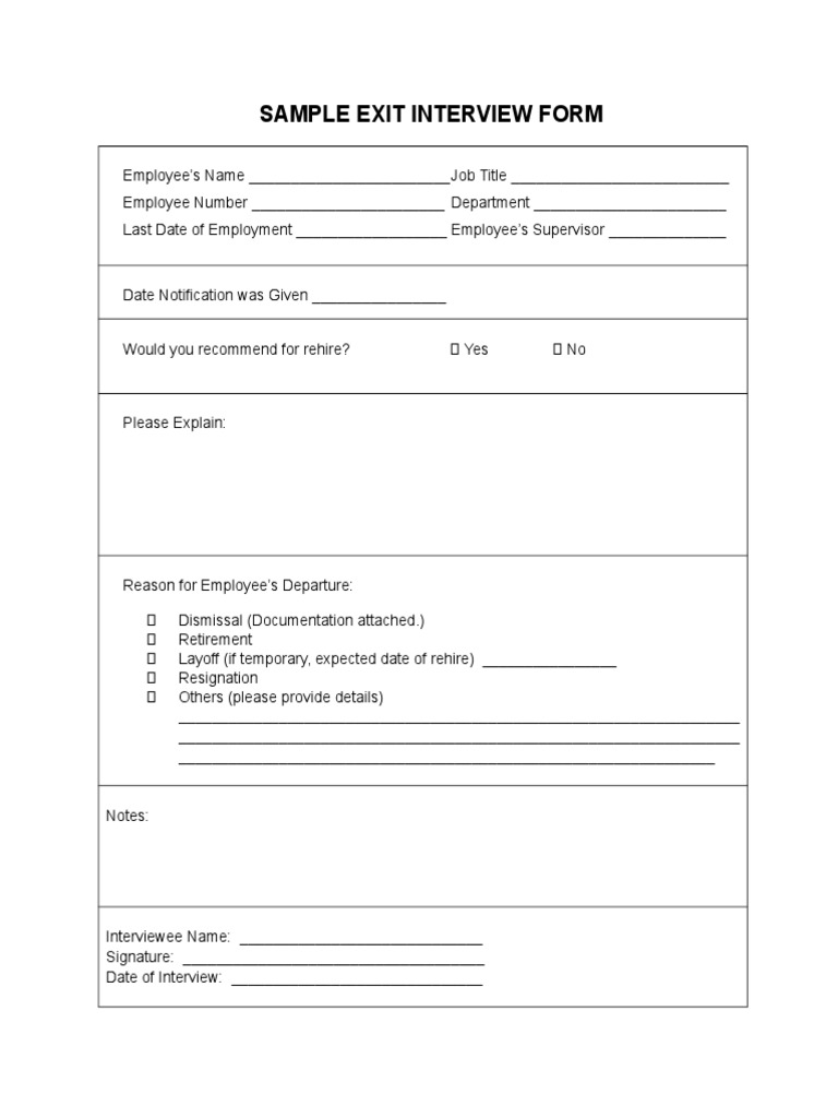 Sample Exit Interview Form | PDF