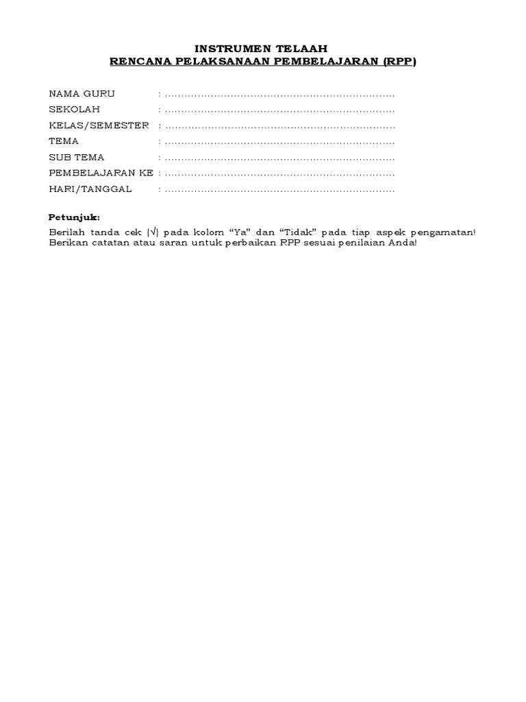 Instrumen Telaah RPP K13 SD | PDF