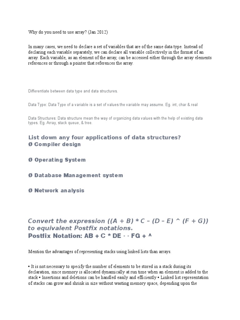 Differentiate Between Data Type And Data Structures Pdf Array Data 3594