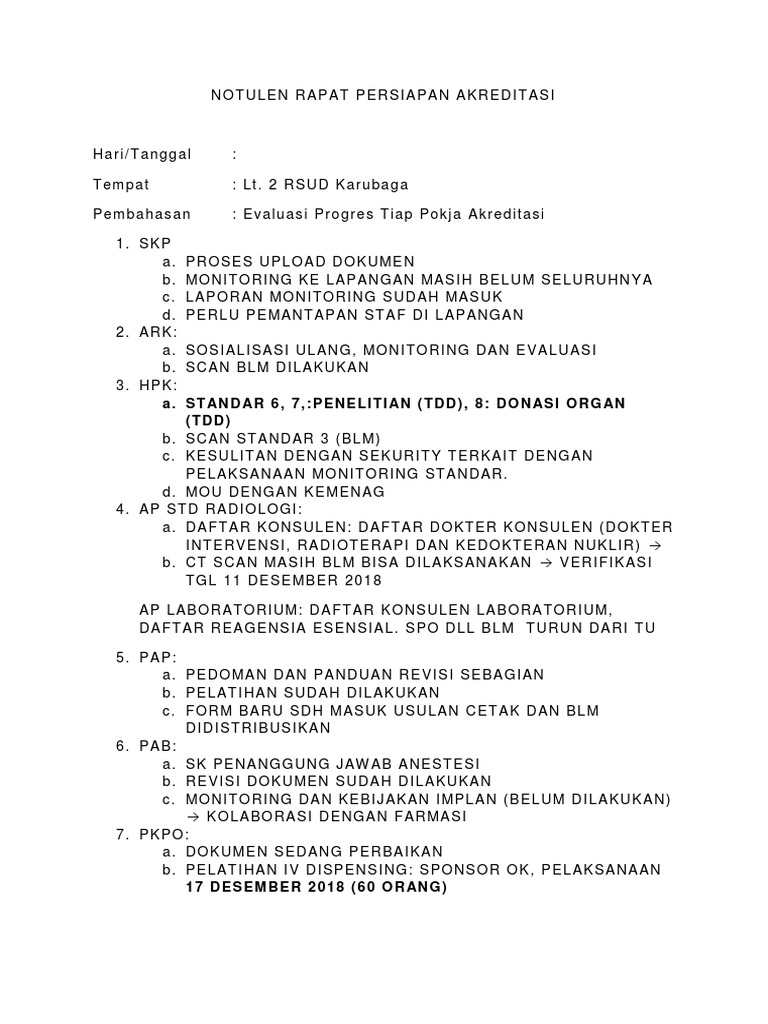 Notulen Rapat Persiapan Akreditasi | PDF