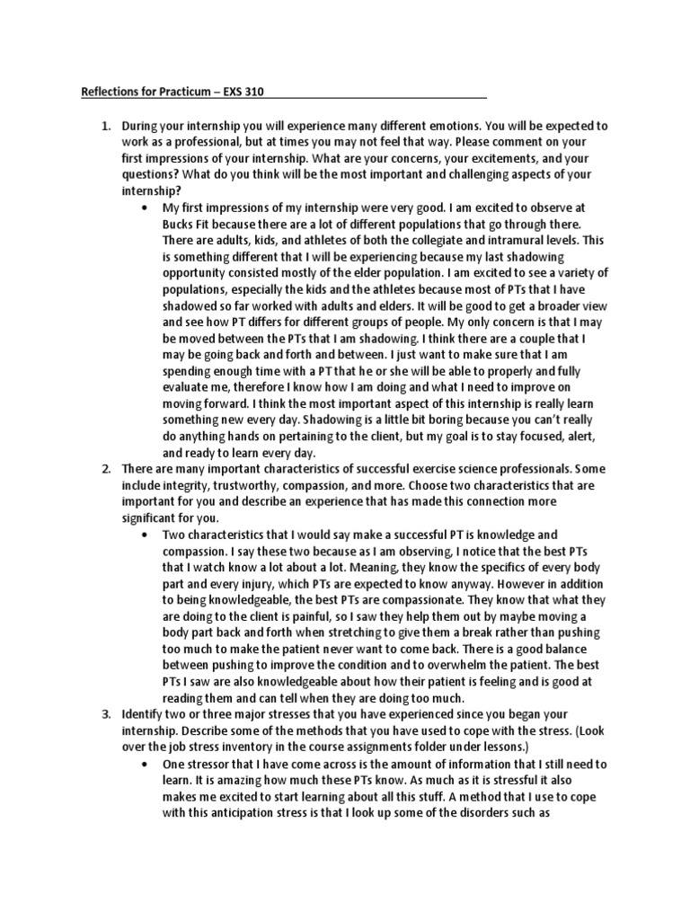 Reflections For Practicum | PDF | Physical Therapy | Compassion